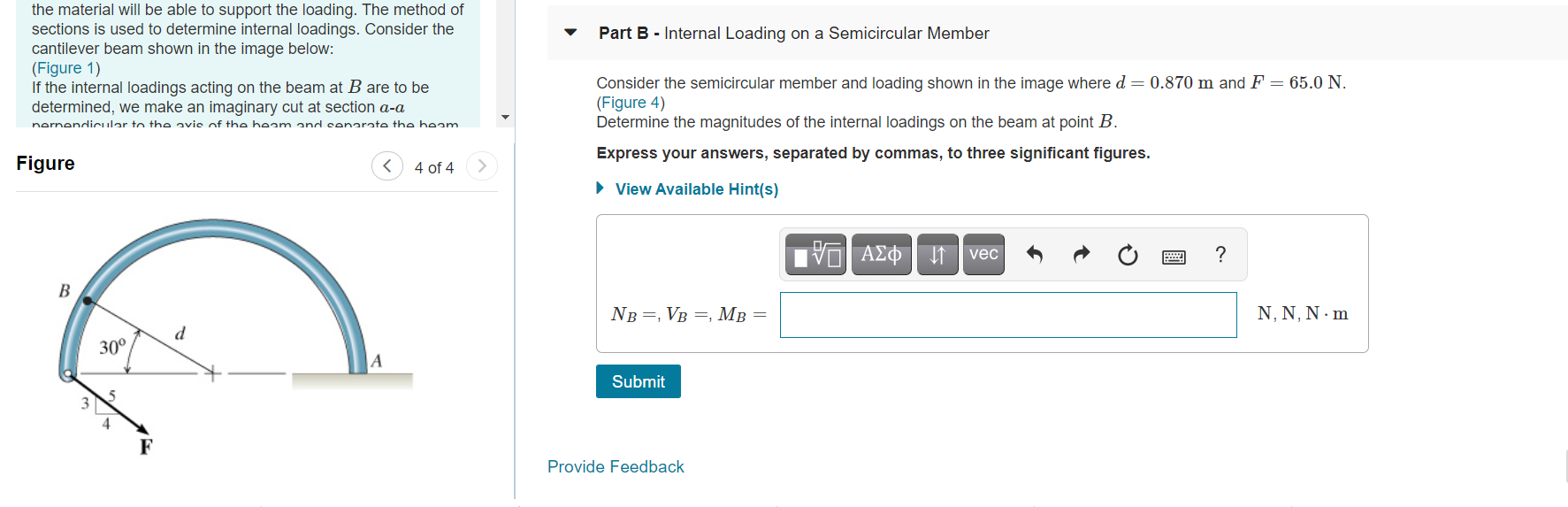 Solved Item 1 Part A - Internal Loading Due to a Variable, | Chegg.com