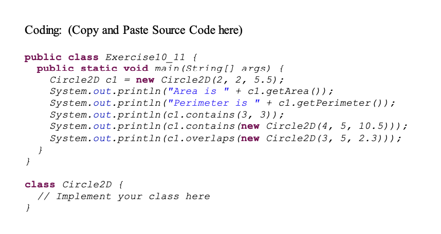 Solved . Problem Description: Define the circle2D class that | Chegg.com