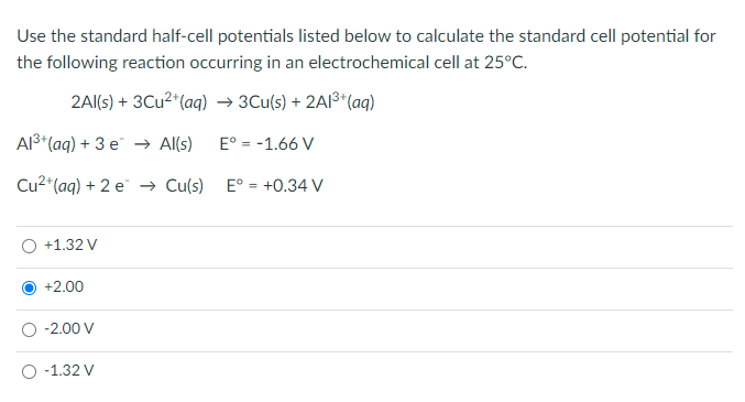 Solved Use the standard half-cell potentials listed below to | Chegg.com