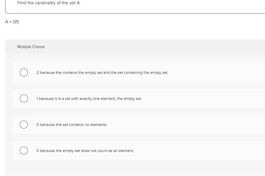 Solved Find the cardinality of the set A. Multiple Choice 0 | Chegg.com