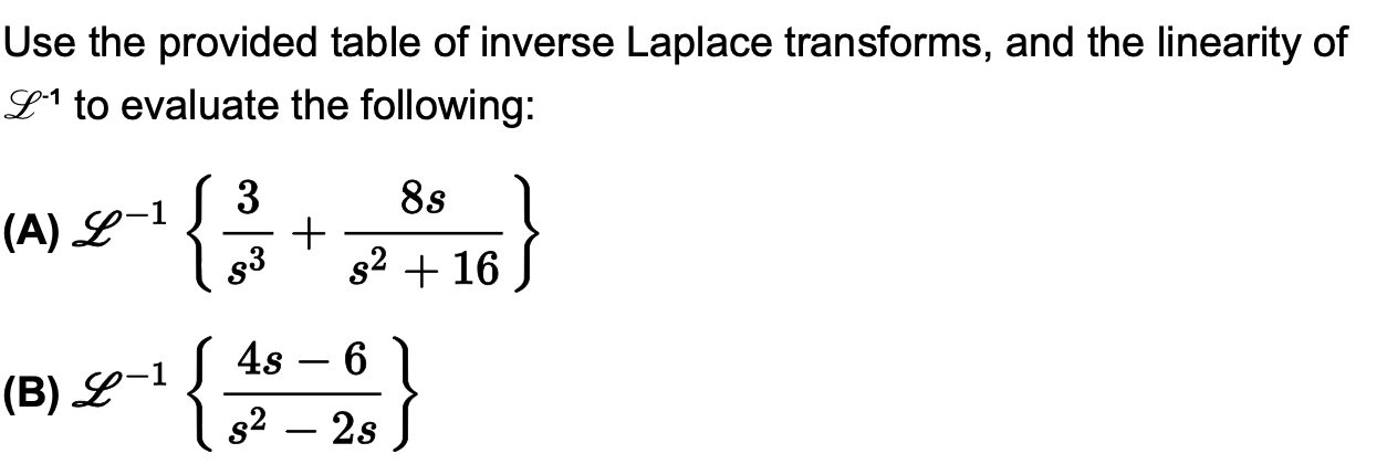 Solved Use the provided table of inverse Laplace transforms, | Chegg.com