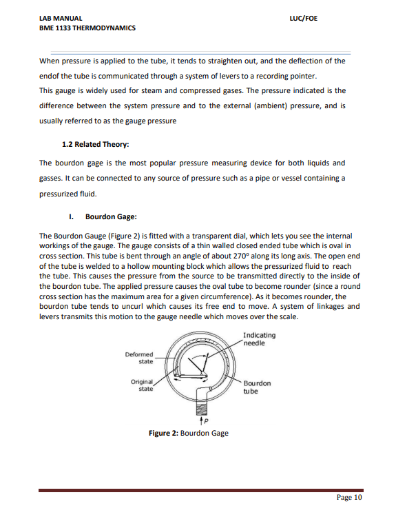 LUC/FOE LAB MANUAL BME 1133 THERMODYNAMICS Experiment | Chegg.com