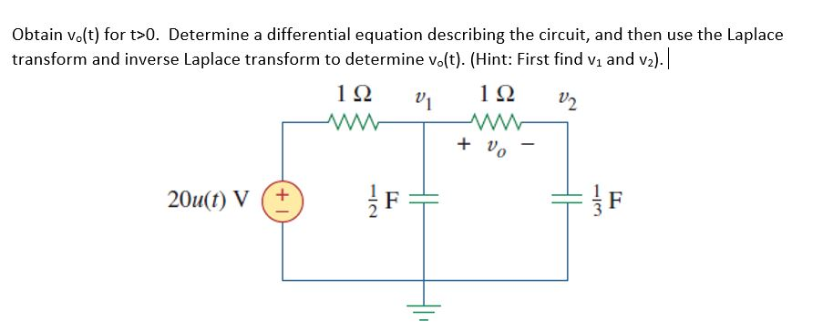 Solved Obtain Vo(t) for t>0. Determine a differential | Chegg.com