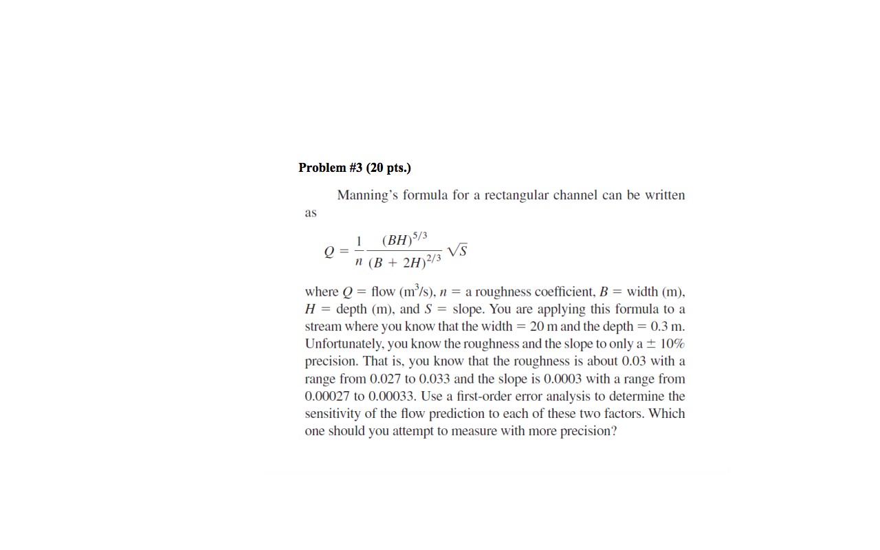 Solved Manning's formula for a rectangular channel can be | Chegg.com