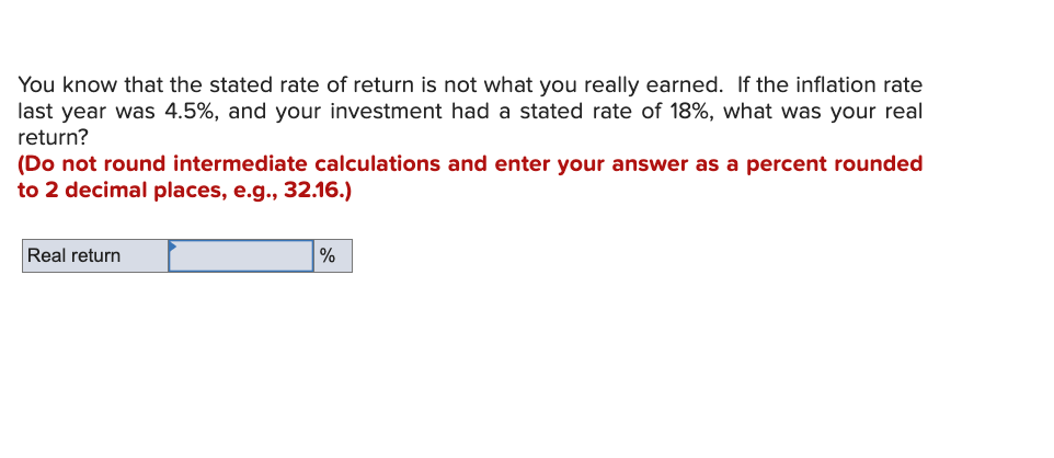 Solved You know that the stated rate of return is not what | Chegg.com