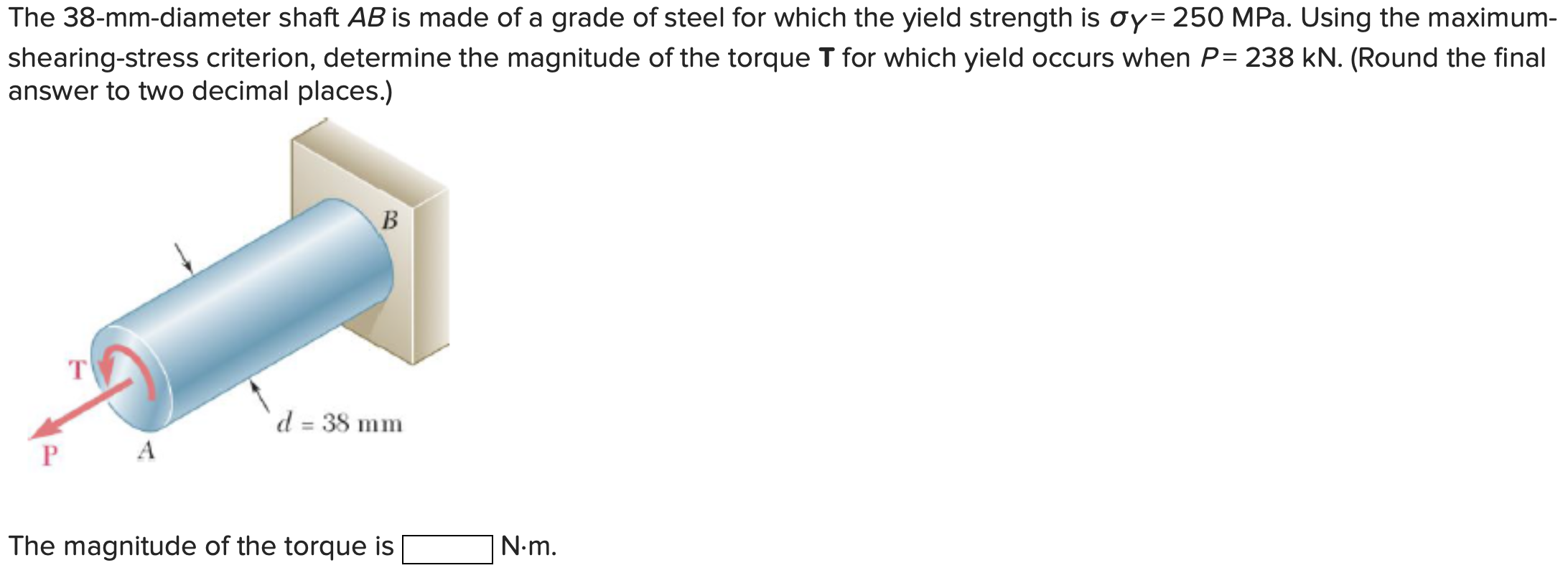Solved The 38-mm-diameter shaft AB is made of a grade of | Chegg.com