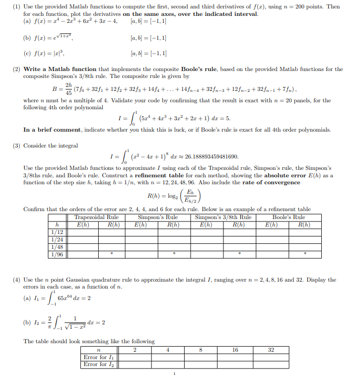 (1) Use the provided Matlab functions to compute the | Chegg.com