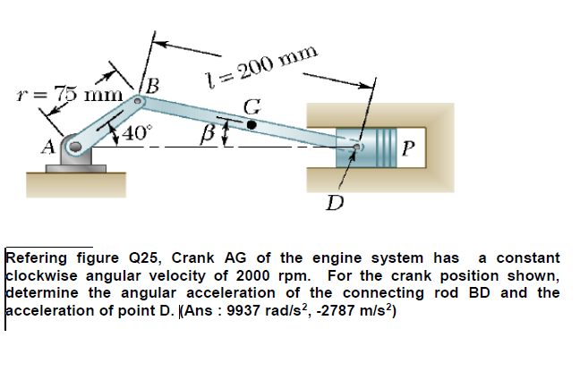 Solved B 1 = 200 mm r = 75 mm 140° BL A P D Refering figure | Chegg.com