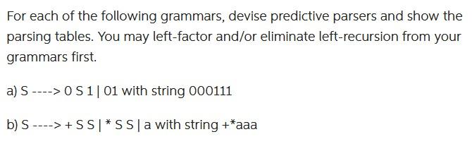 For each of the following grammars, devise predictive | Chegg.com