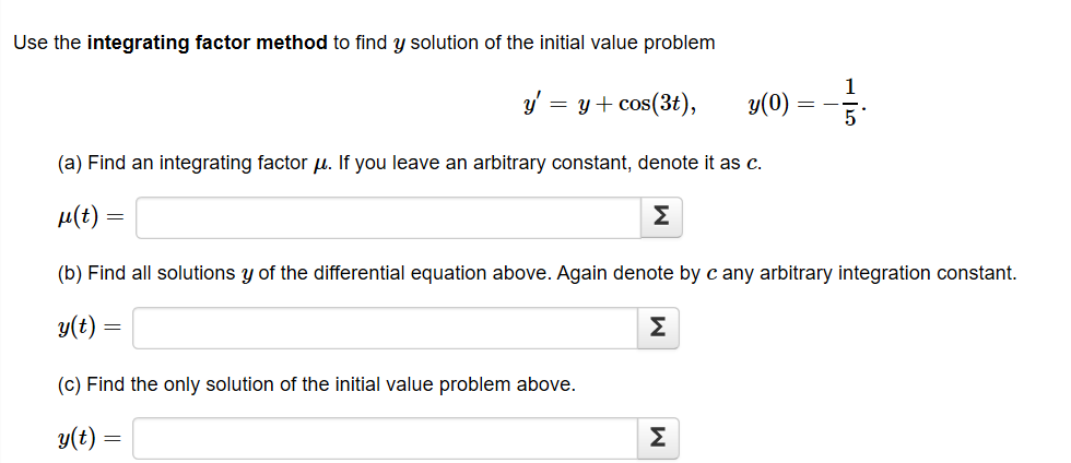 Solved Use the integrating factor method to find y solution | Chegg.com