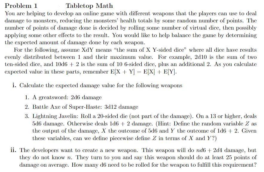 Solved Problem 1 Tabletop Math You are helping to develop an | Chegg.com