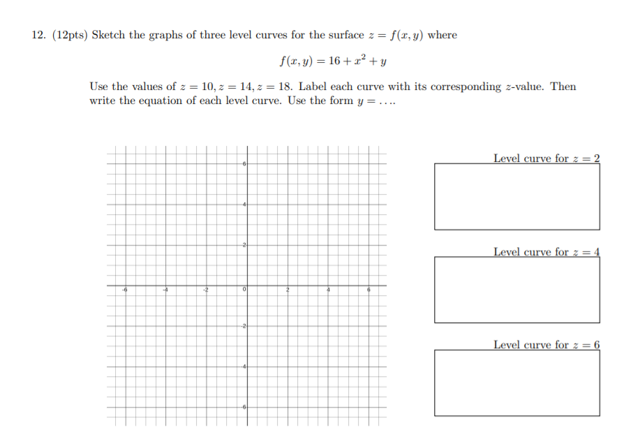Solved 12. (12pts) Sketch the graphs of three level curves | Chegg.com
