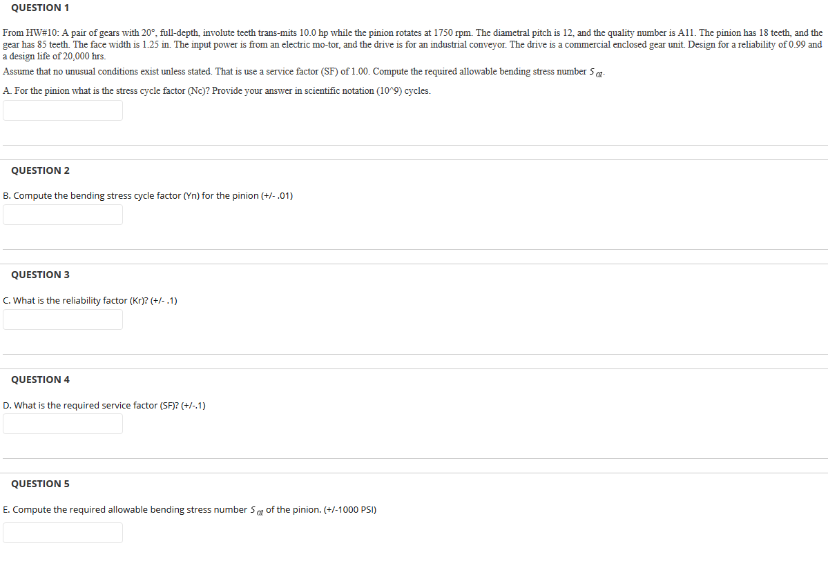 Solved QUESTION 1 From HW#10: A pair of gears with 20°, | Chegg.com