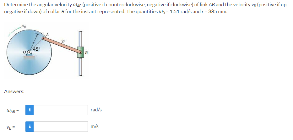 Solved Determine the angular velocity WAB (positive if | Chegg.com