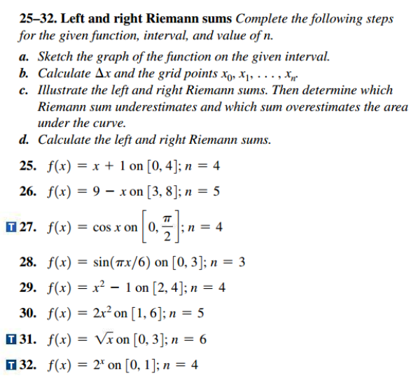 Solved 25-32. Left and right Riemann sums Complete the | Chegg.com