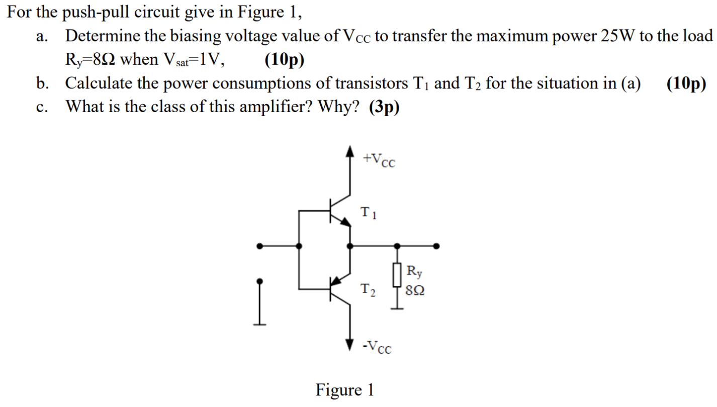 Solved a. For the push-pull circuit give in Figure 1, | Chegg.com