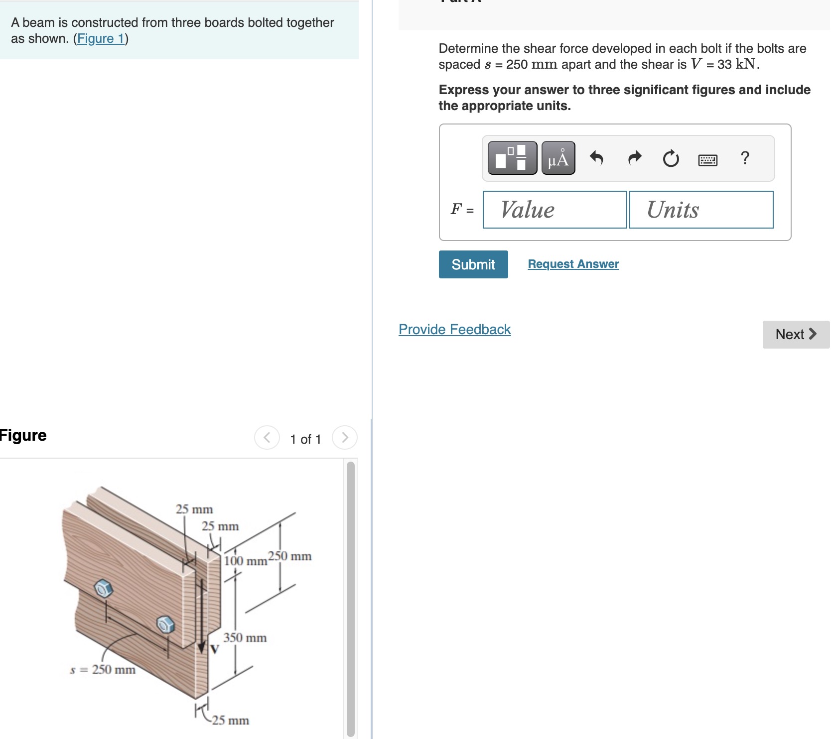 Solved A beam is constructed from three boards bolted | Chegg.com