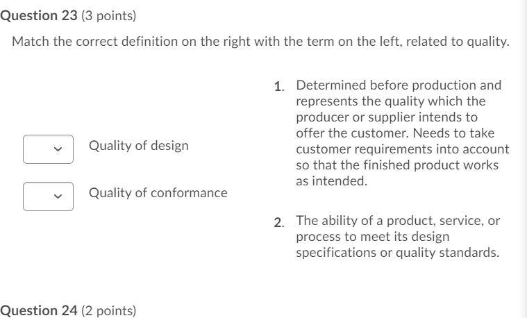 Solved Question 23 (3 points) Match the correct definition | Chegg.com