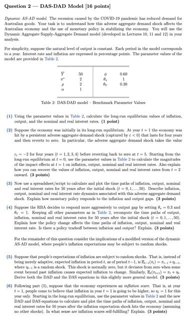 Question 2 - DAS-DAD Model [16 points] Dynamic AS-AD | Chegg.com