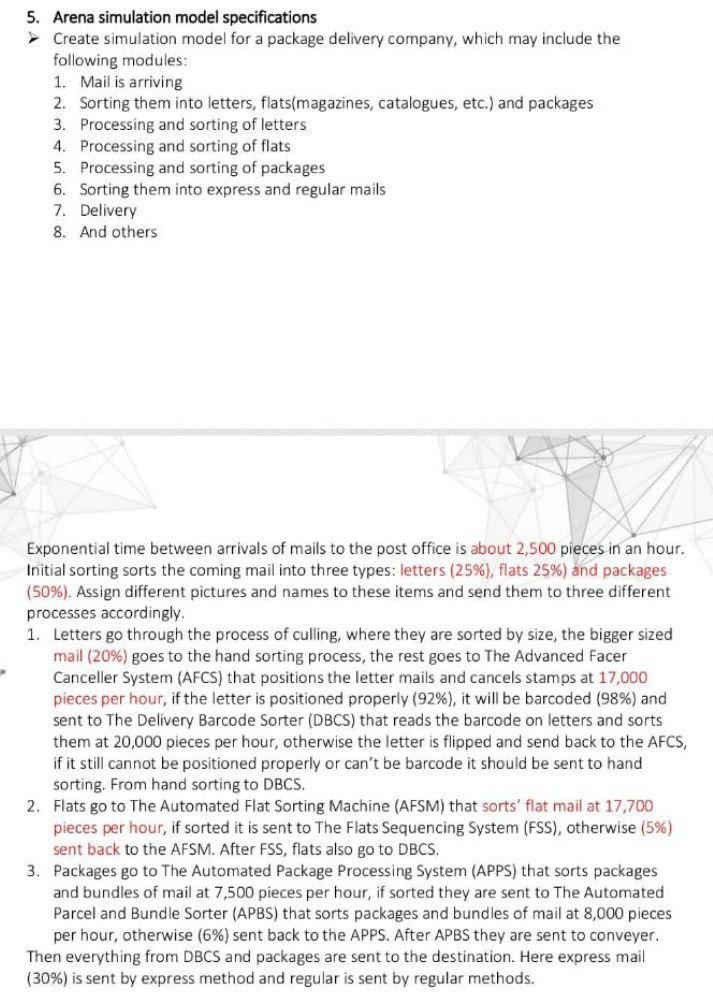 5. Arena simulation model specifications Create | Chegg.com
