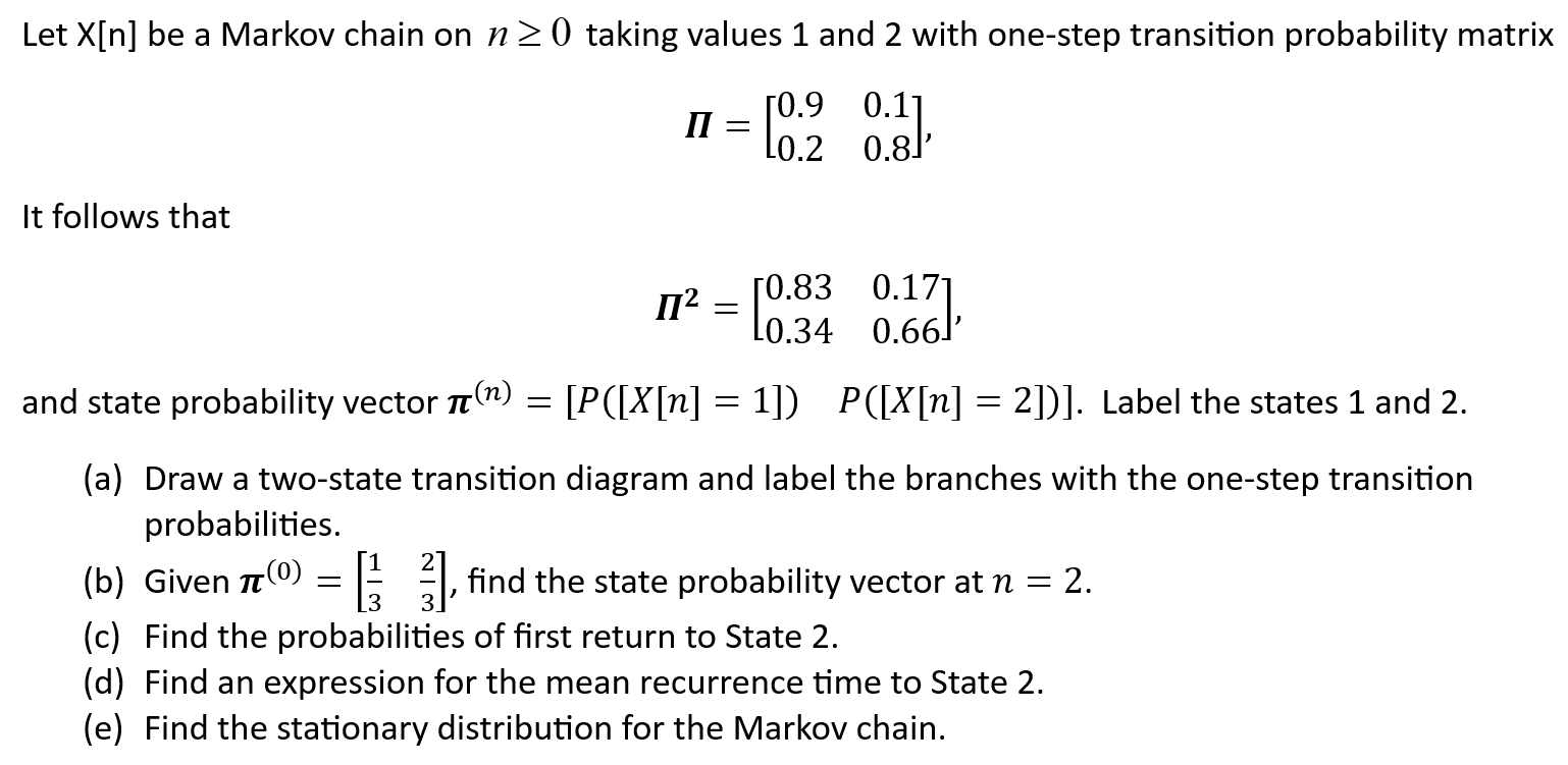 Solved Π=[0.90.20.10.8] It follows that | Chegg.com
