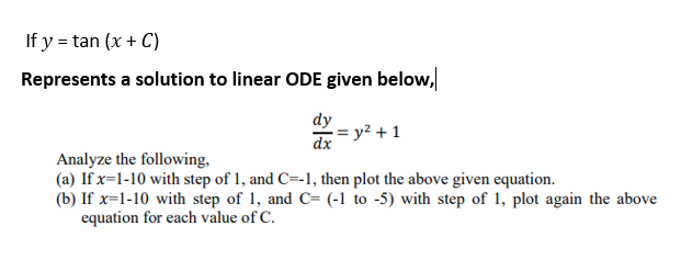 Solved If y = tan (x + C) Represents a solution to linear | Chegg.com