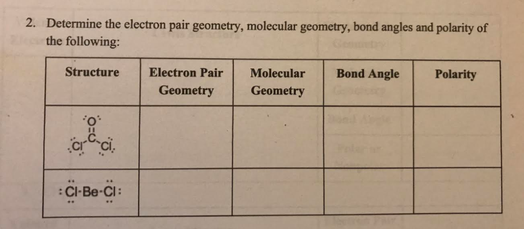 Solved 2. Determine the electron pair geometry, molecular | Chegg.com