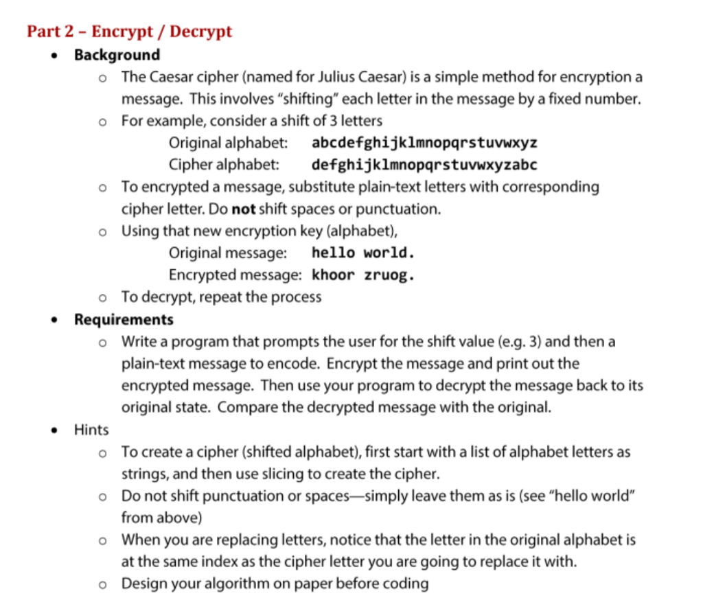 Solved Part 2 - Encrypt / Decrypt Background o The Caesar | Chegg.com
