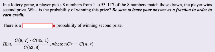 Solved In a lottery game, a player picks 8 numbers from 1 to | Chegg.com