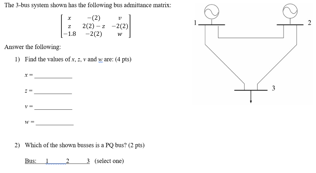 Solved The 3-bus system shown has the following bus | Chegg.com