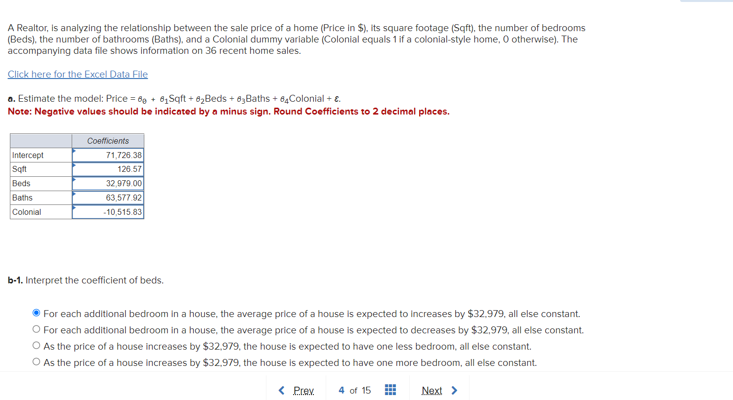 Solved A Realtor, is analyzing the relationship between the | Chegg.com