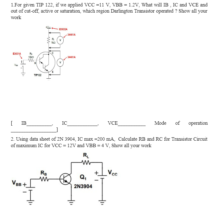 Solved 1.For given TIP122, if we applied VCC=11 V,VBB=1.2 V, | Chegg.com