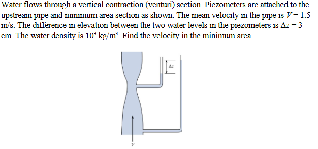 Solved Water flows through a vertical contraction (venturi) | Chegg.com
