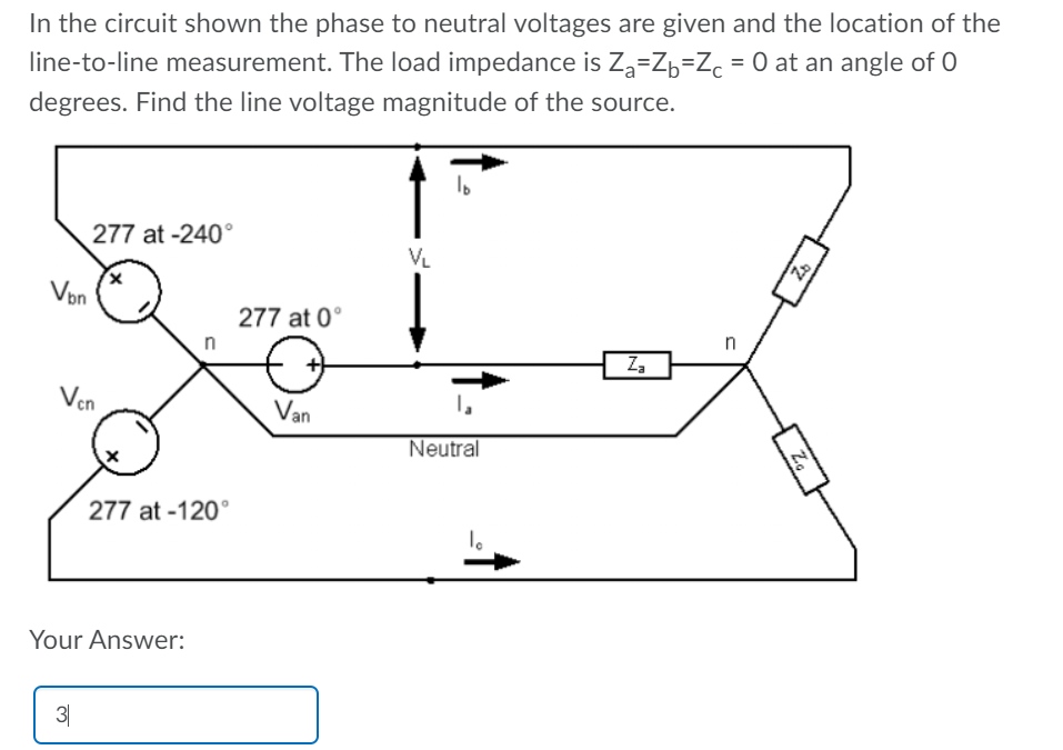 Solved In the circuit shown the phase to neutral voltages | Chegg.com