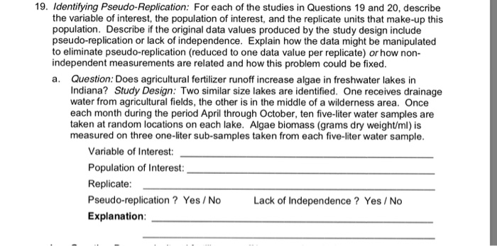 19. Identifying Pseudo-Replication: For each of the | Chegg.com