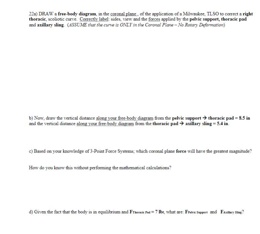 22a) DRAW a free-body diagram, in the coronal plane, | Chegg.com