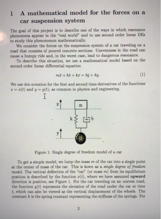 Solved 1 A mathematical model for the forces on a car | Chegg.com