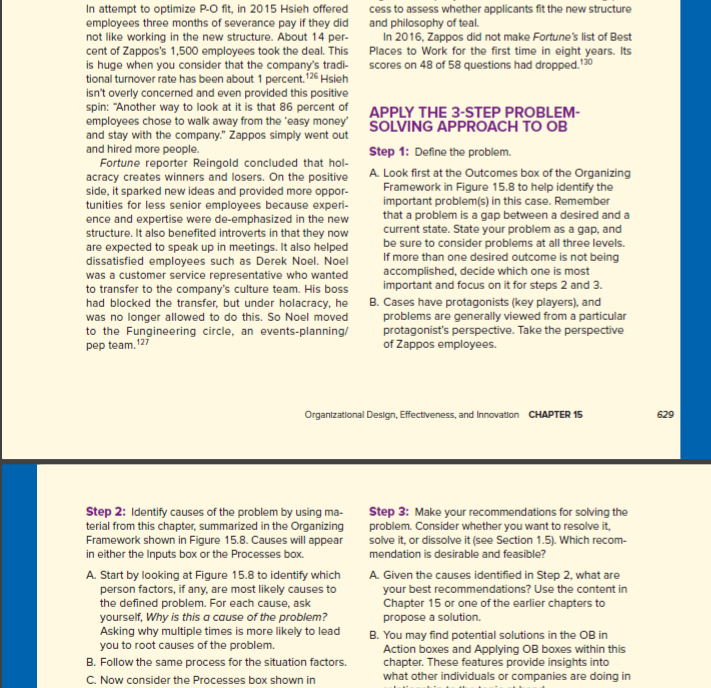 PROBLEM-SOLVING APPLICATION CASE Zappos CEO Asks | Chegg.com