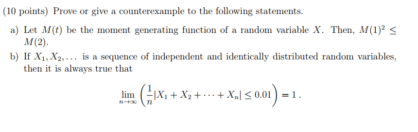 Solved (10 points) Prove or give a counterexample to the | Chegg.com