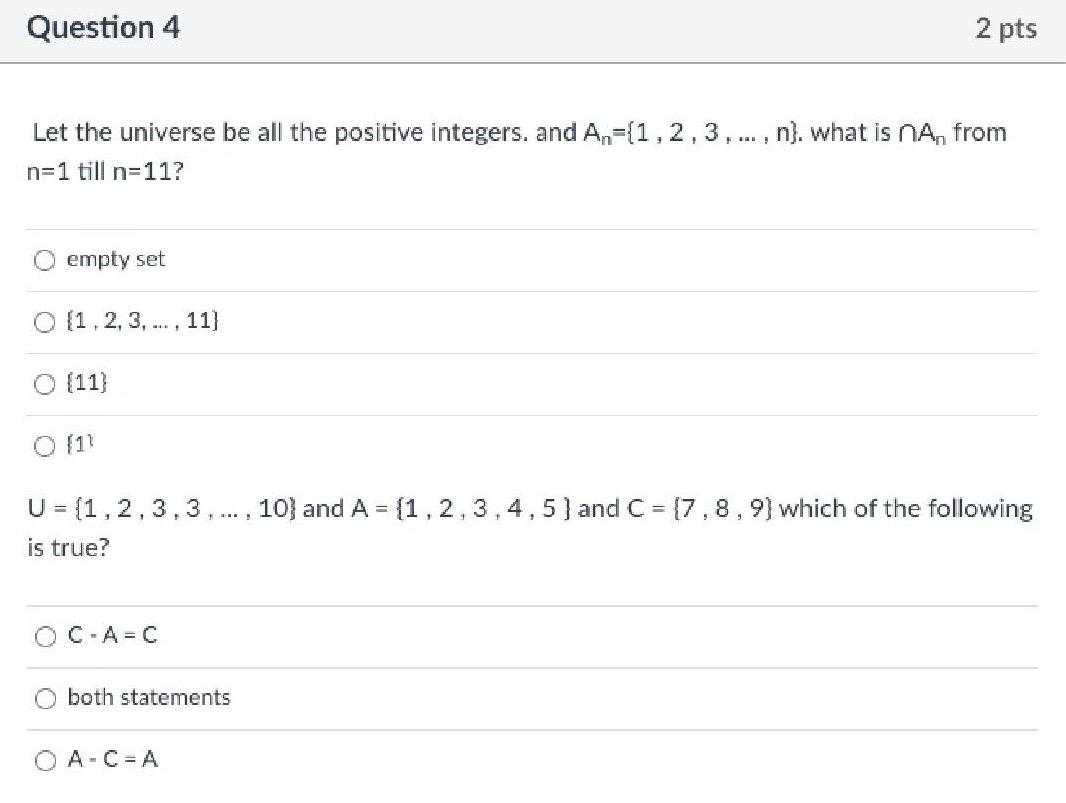 Solved Question 4 2 pts Let the universe be all the positive | Chegg.com