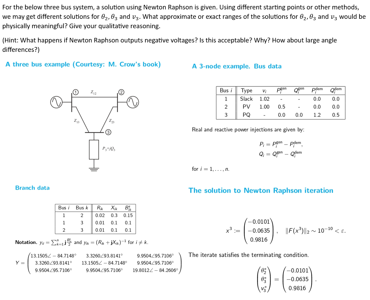 For the below three bus system, a solution using | Chegg.com