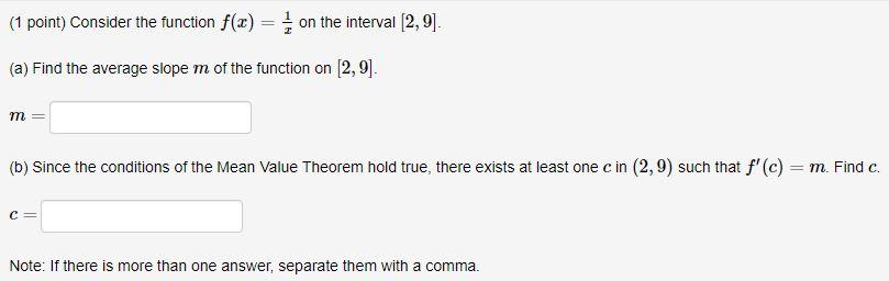 Solved (1 point) Consider the function f(x) = on the | Chegg.com