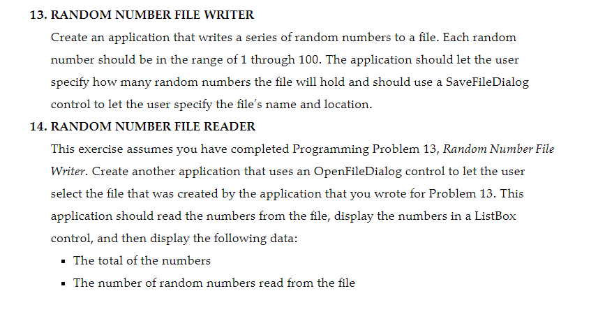 Solved 13 Random Number File Writer Create An Application