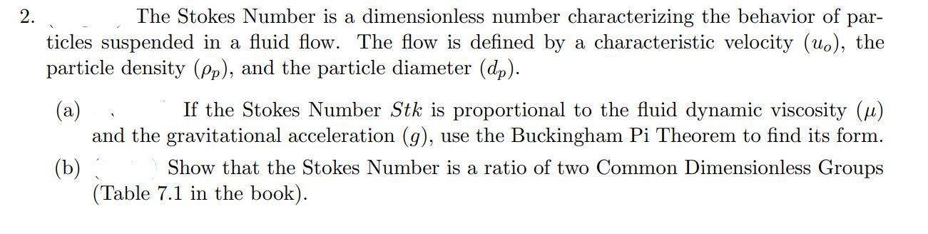 Solved 2. The Stokes Number is a dimensionless number | Chegg.com