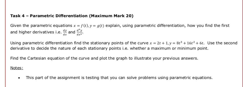 Solved Task 4 - Parametric Differentiation (Maximum Mark 20) | Chegg.com