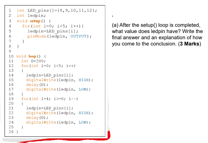 Solved (a) After the setup() loop is completed, what value | Chegg.com
