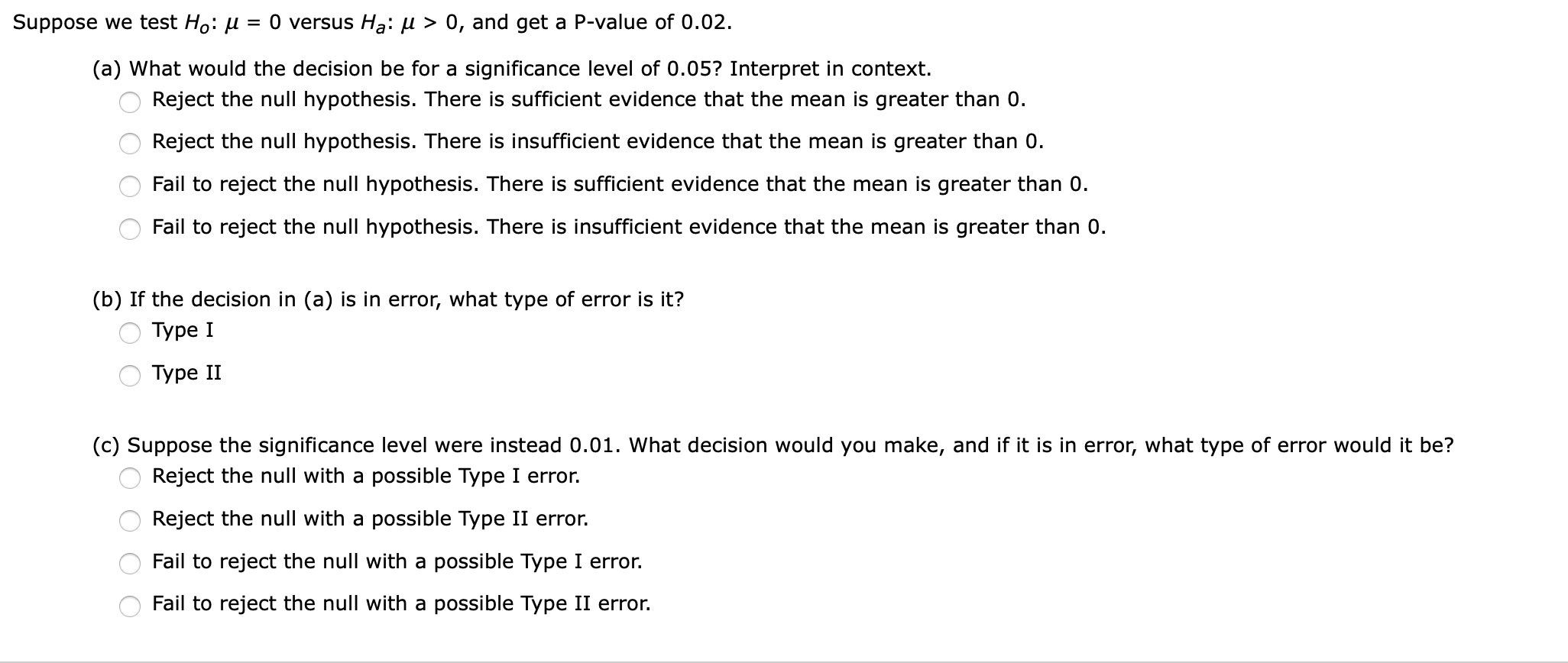 Solved Suppose we test Ho: u = 0 versus Ha: U > 0, and get a | Chegg.com