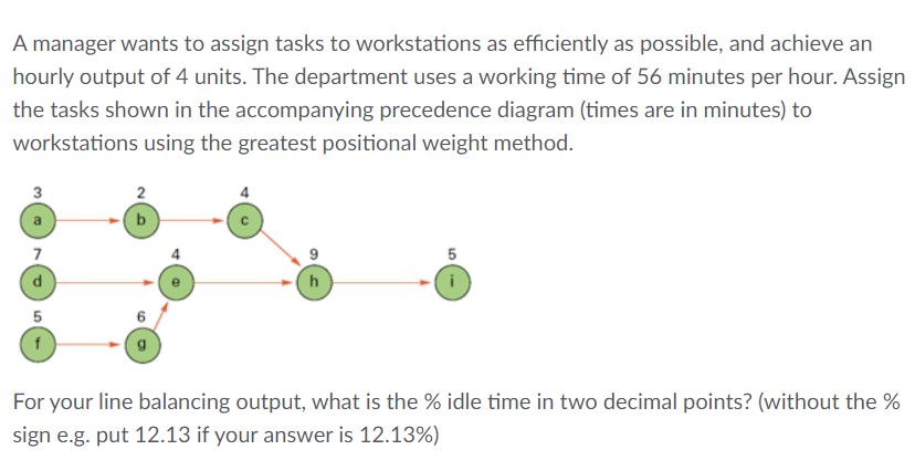 Solved A manager wants to assign tasks to workstations as | Chegg.com