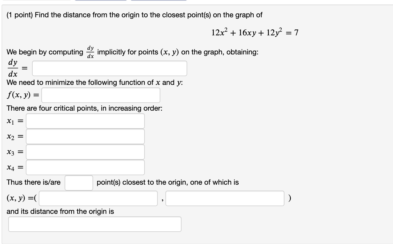 Solved (1 point) Find the distance from the origin to the | Chegg.com