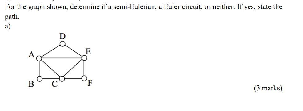 Solved For the graph shown, determine if a semi-Eulerian, a | Chegg.com